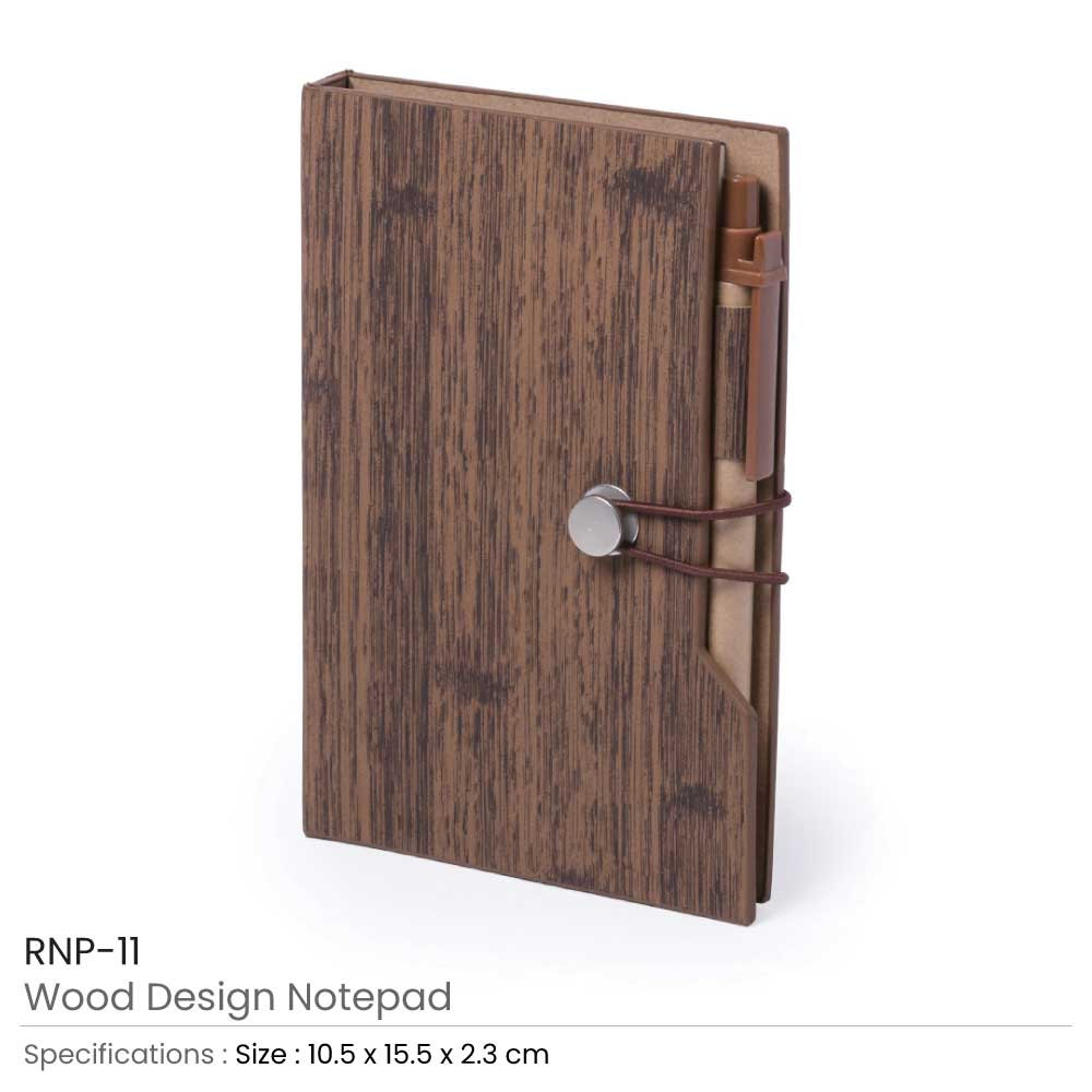 Wood Design Notebook with Sticky Note and Pen – Promotional Gifts ...