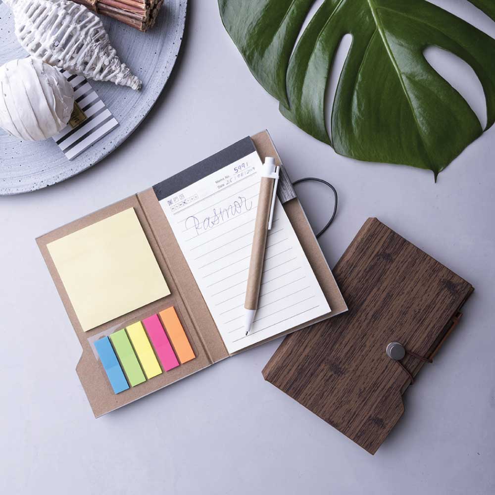 Wood Design Notebook with Sticky Note and Pen – Promotional Gifts ...